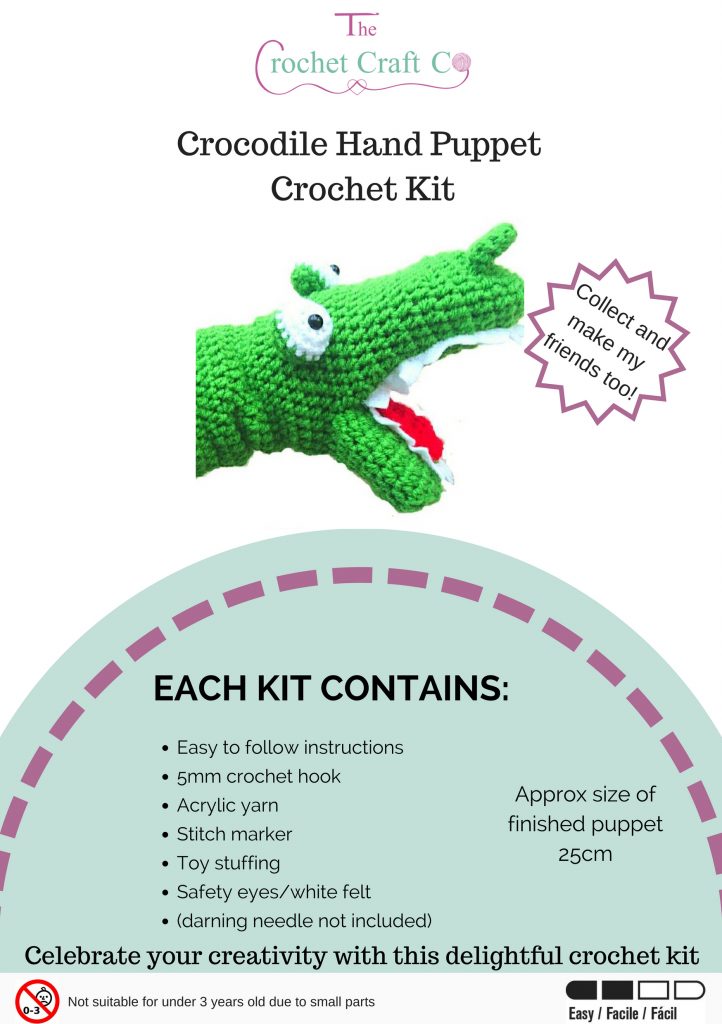 Crochet Kit - Crocodile Hand Puppet - The Crochet Craft Co